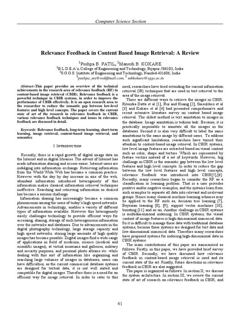 Relevance Feedback in Content Based Image Retrieval: A Review | PDF | Information Retrieval ...