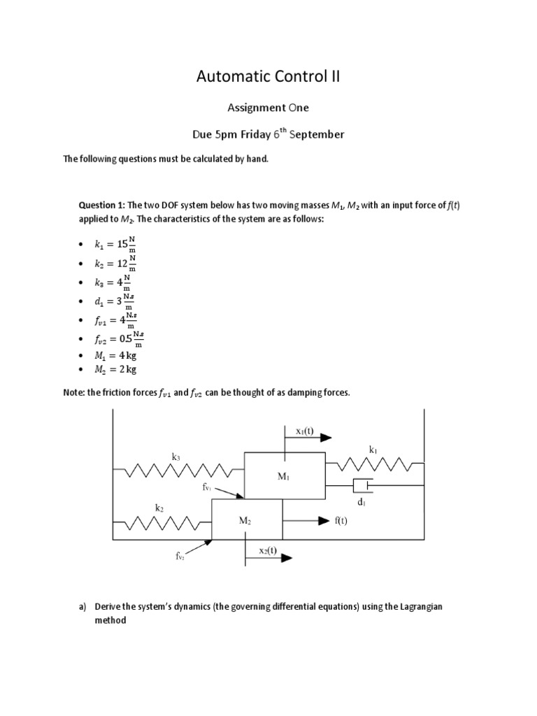 Advanced Control Systems Assignment | PDF | Classical Mechanics | Mechanics