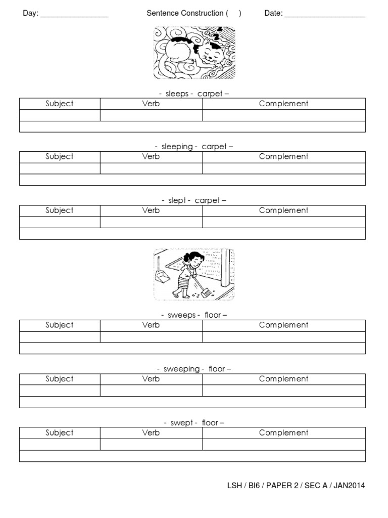 Year 6 Sentence Construction Exercise - Pemulihan 2014 | PDF | Grammar ...