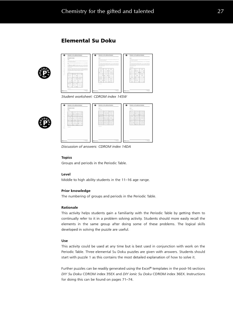 Elemental Su Doku | PDF | Periodic Table | Sets Of Chemical Elements