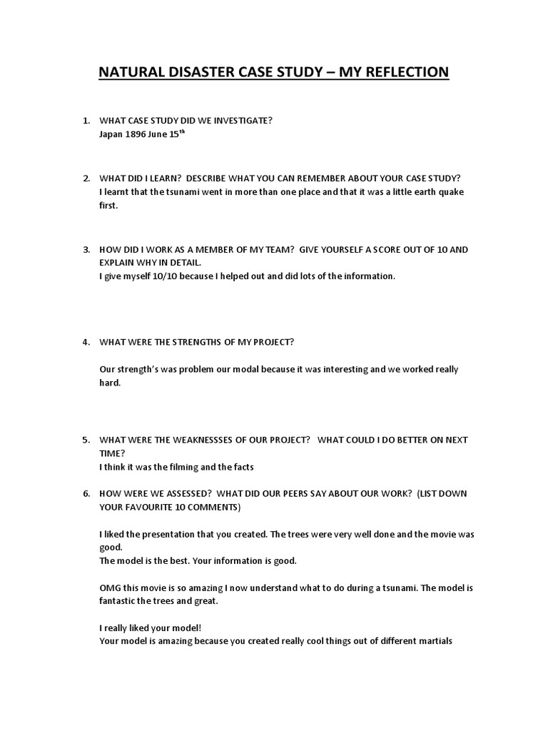 Natural Disaster Case Study Reflection | PDF | Language Arts ...