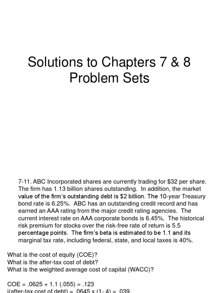 Solutions To Chapters 7 and 8 Problem Sets | PDF | Cost Of Capital | Money
