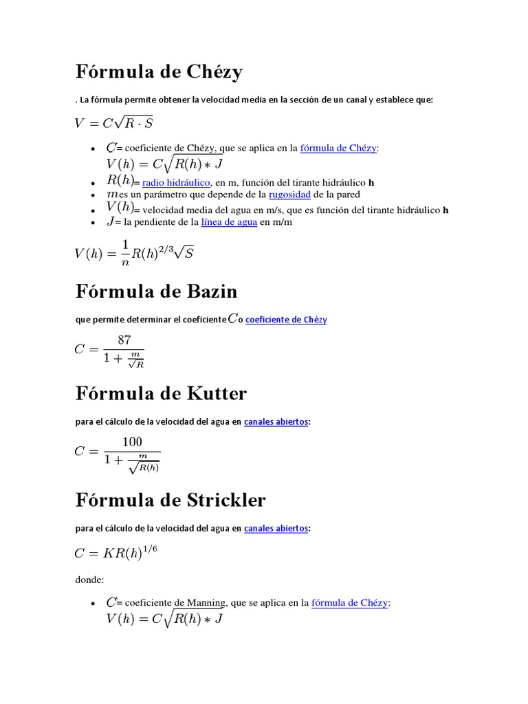 Fórmula de Chézy | PDF | Canal | Mecánica