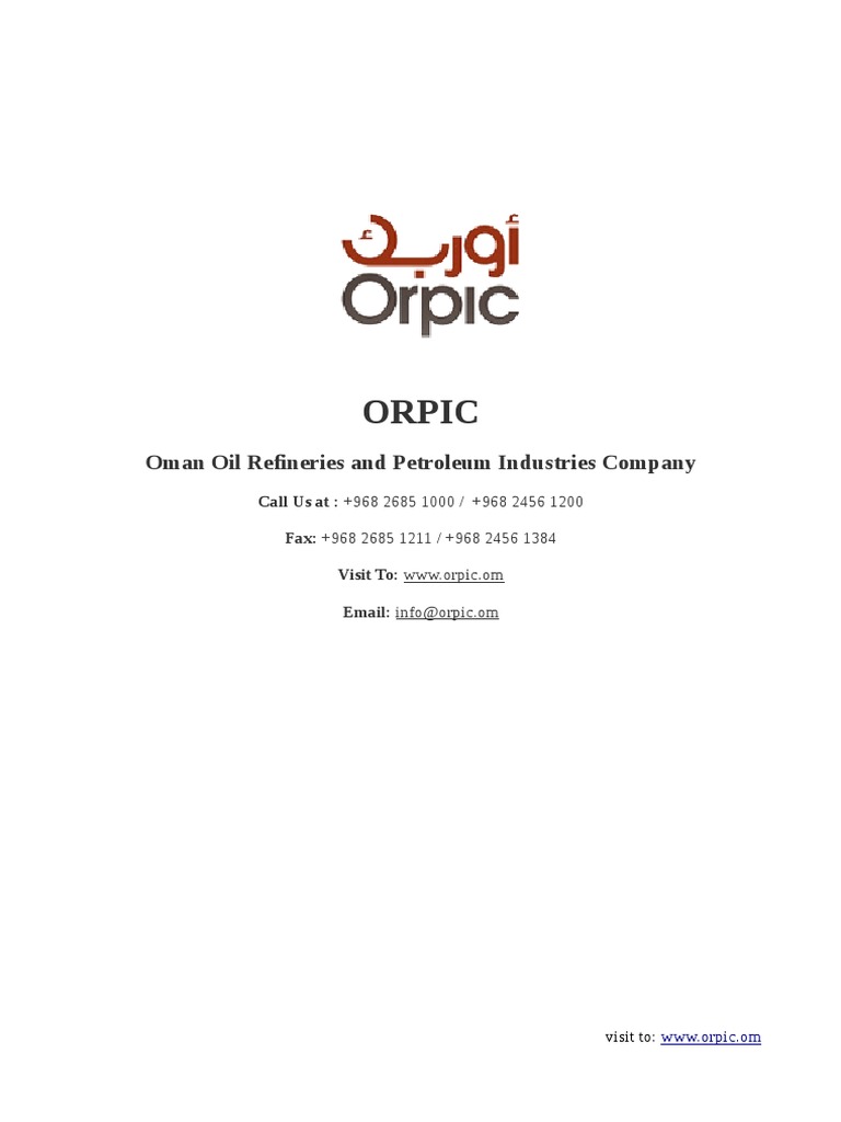 Orpic - Oman Oil Refineries and Petroleum Industries Company | PDF ...