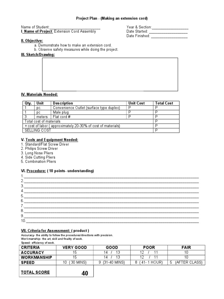 Extension Cord Assembly Project Plan | PDF