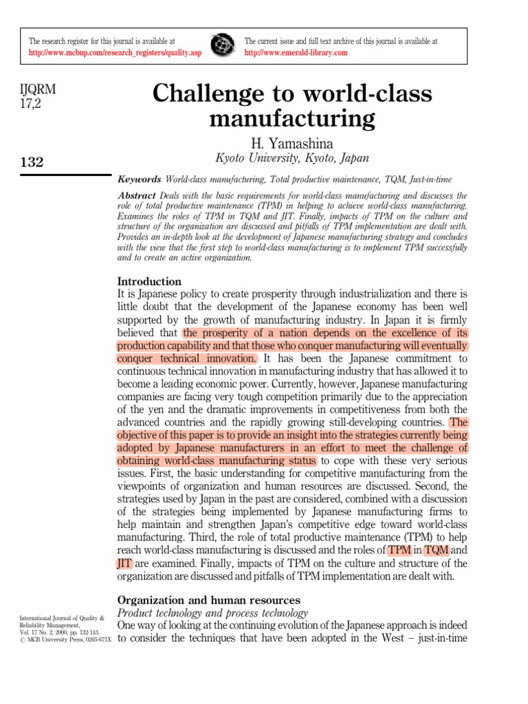 Challenge To World-Class Manufacturing | PDF | Product Lifecycle | New ...