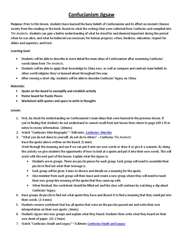 Confucianism Jigsaw Lesson Plan | PDF | Confucianism | Analects