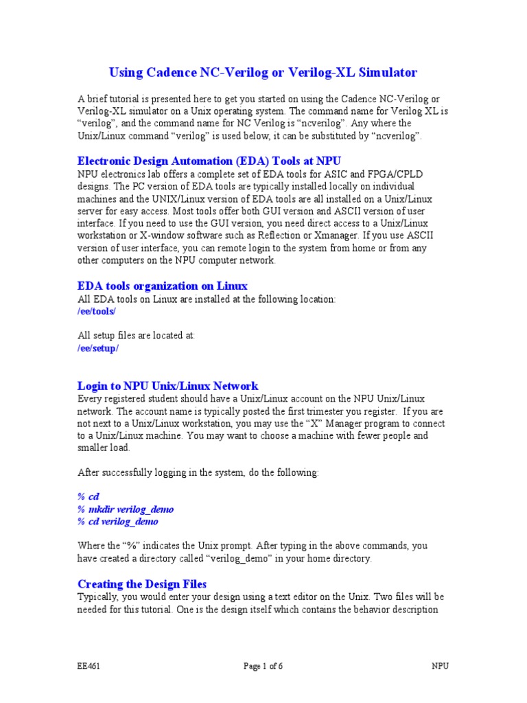 Using Cadence NC-Verilog or Verilog-XL Simulator: Electronic Design Automation (EDA) Tools at ...