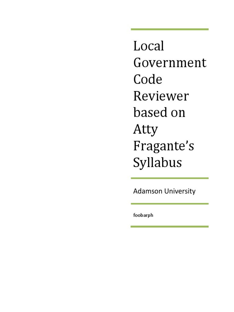 Local Government Code Reviewer Based On Atty Fragante Syllabus | PDF ...
