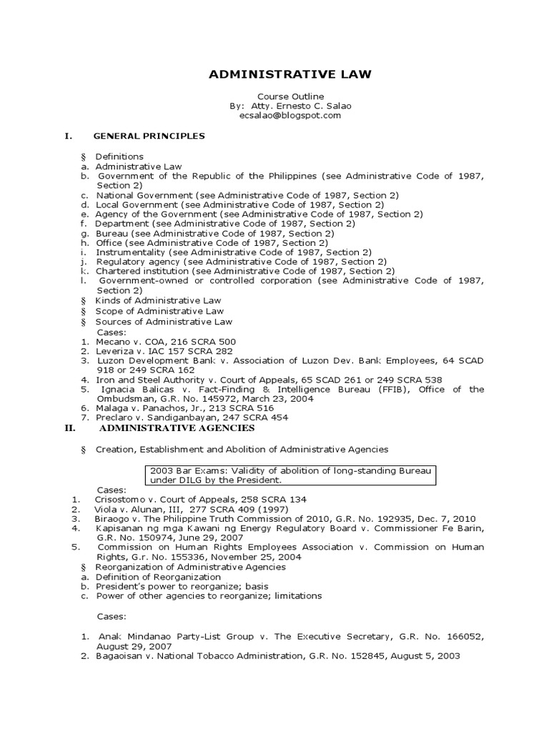Administrative Law Course Outline | PDF | Administrative Law | Legal ...