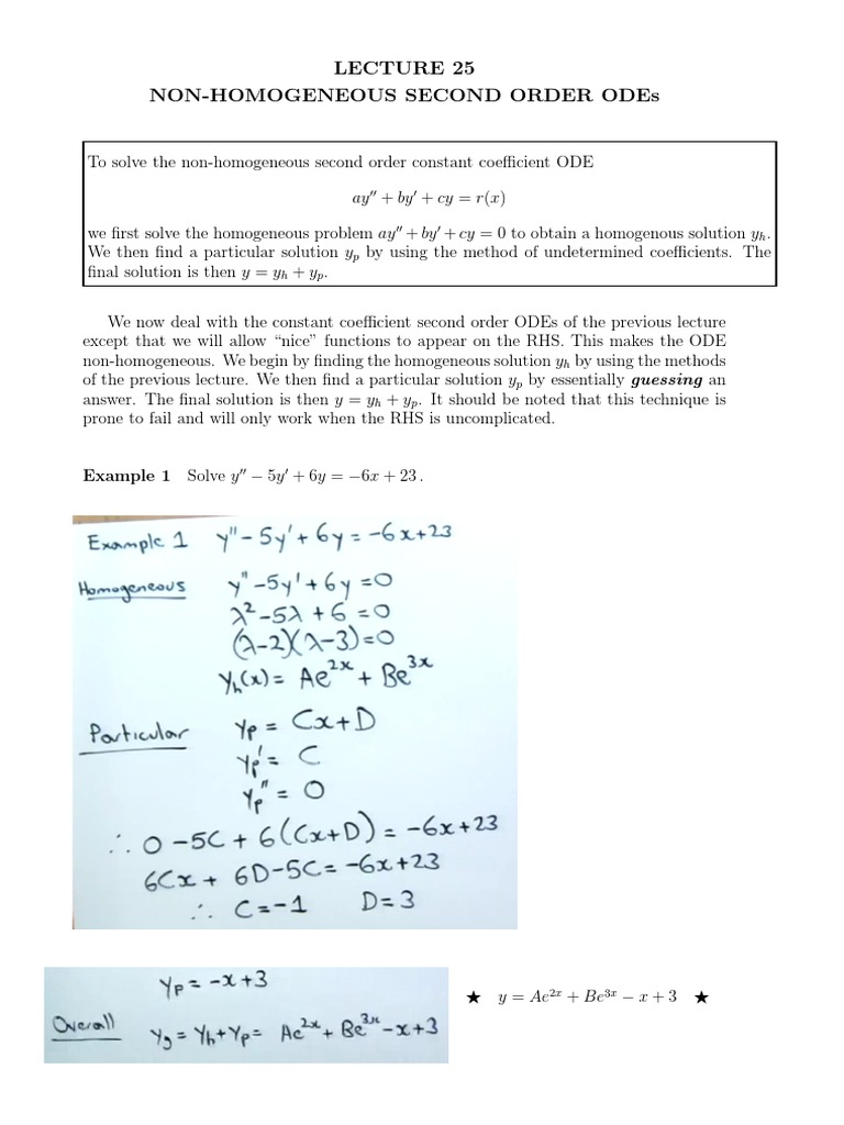 Student Lecture 25 Non-Homogeneous Second Order ODEs | PDF | Trigonometric Functions | Ordinary ...