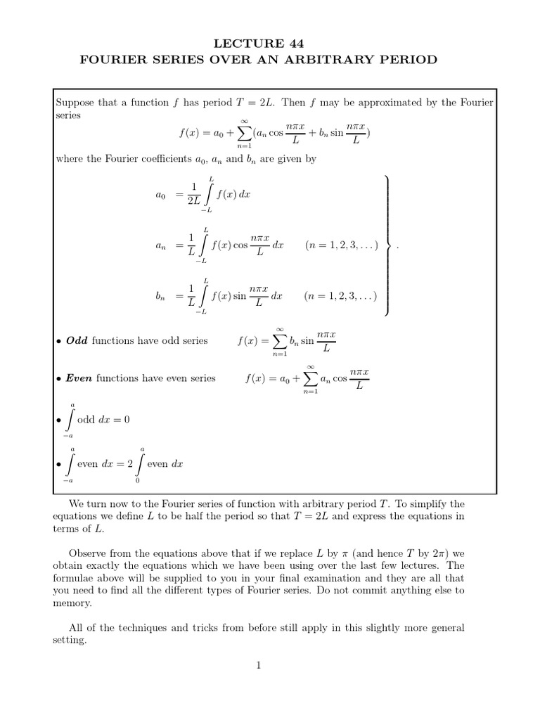 Fourier Series for Arbitrary Period | PDF | Fourier Series ...