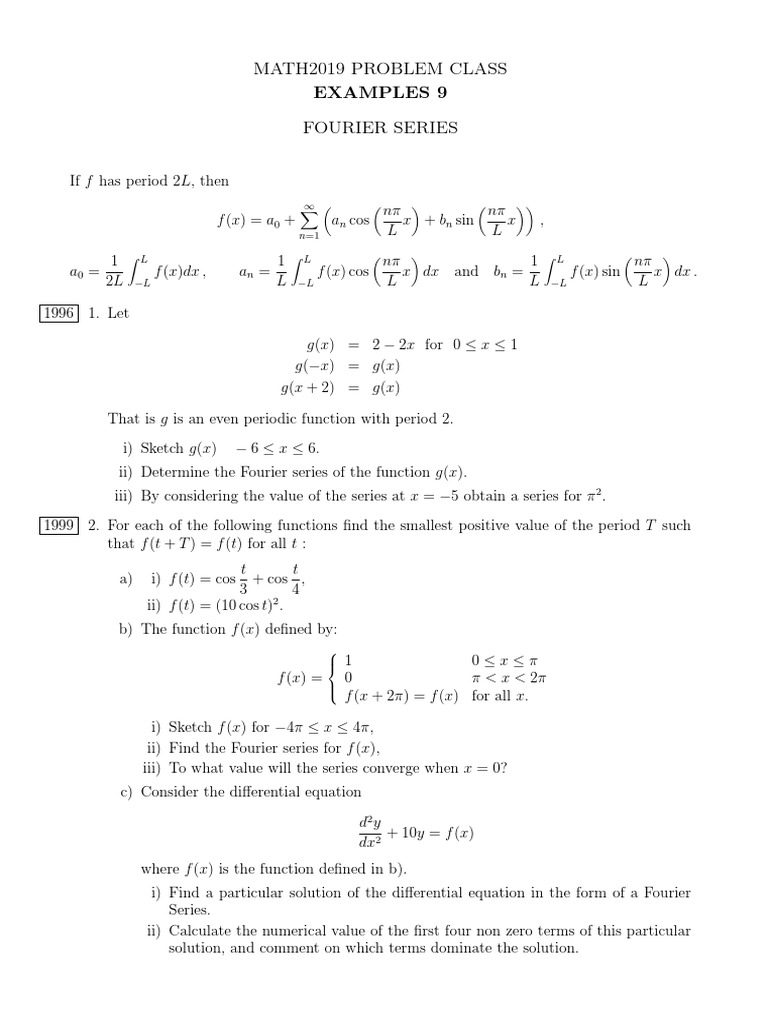 Examples of Fourier Series for Periodic Functions with Applications to ...