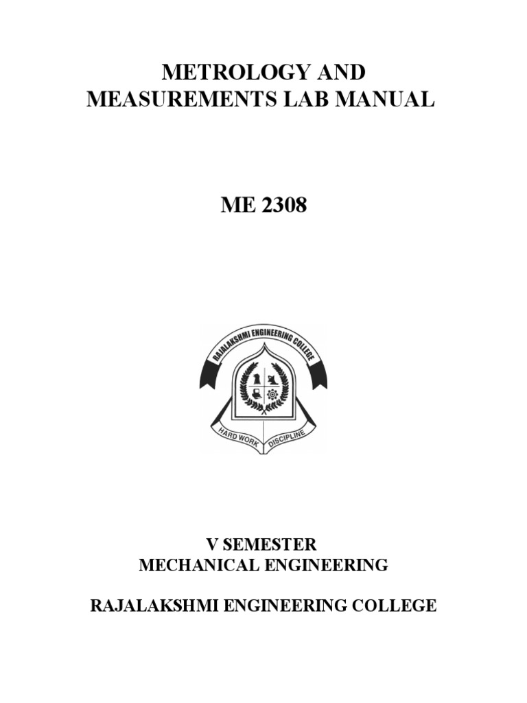 Metrology and Measurements Lab Manual: V Semester Mechanical ...