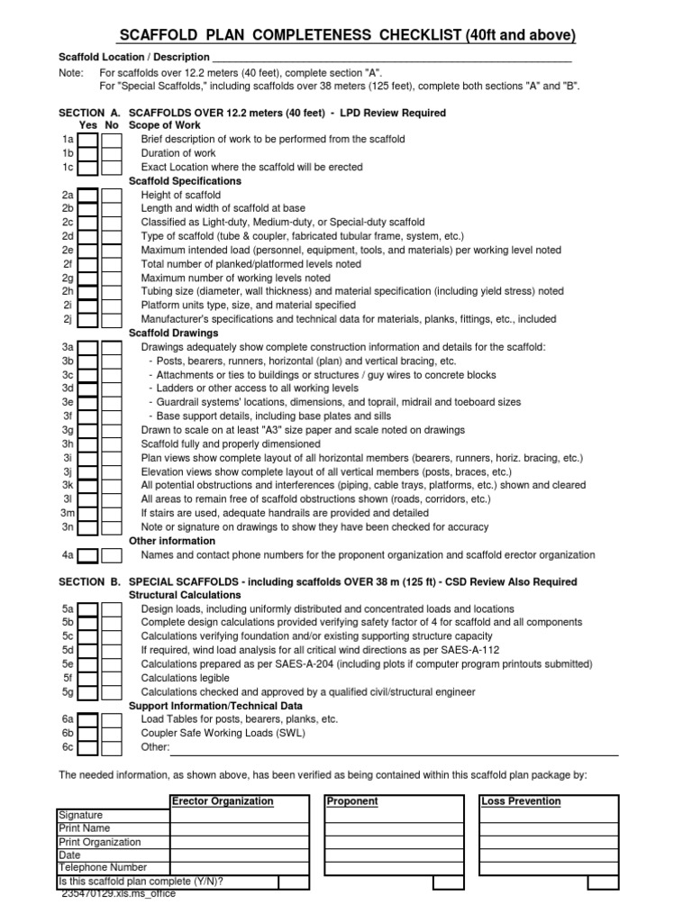 Scaffold Plan Completeness Checklist | PDF | Scaffolding | Mechanical ...