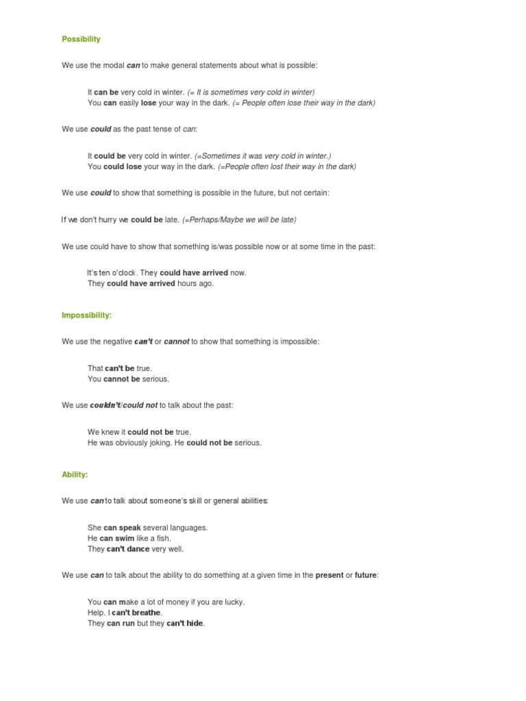 Possibility: Can't or Cannot To Show That Something Is Impossible | PDF ...