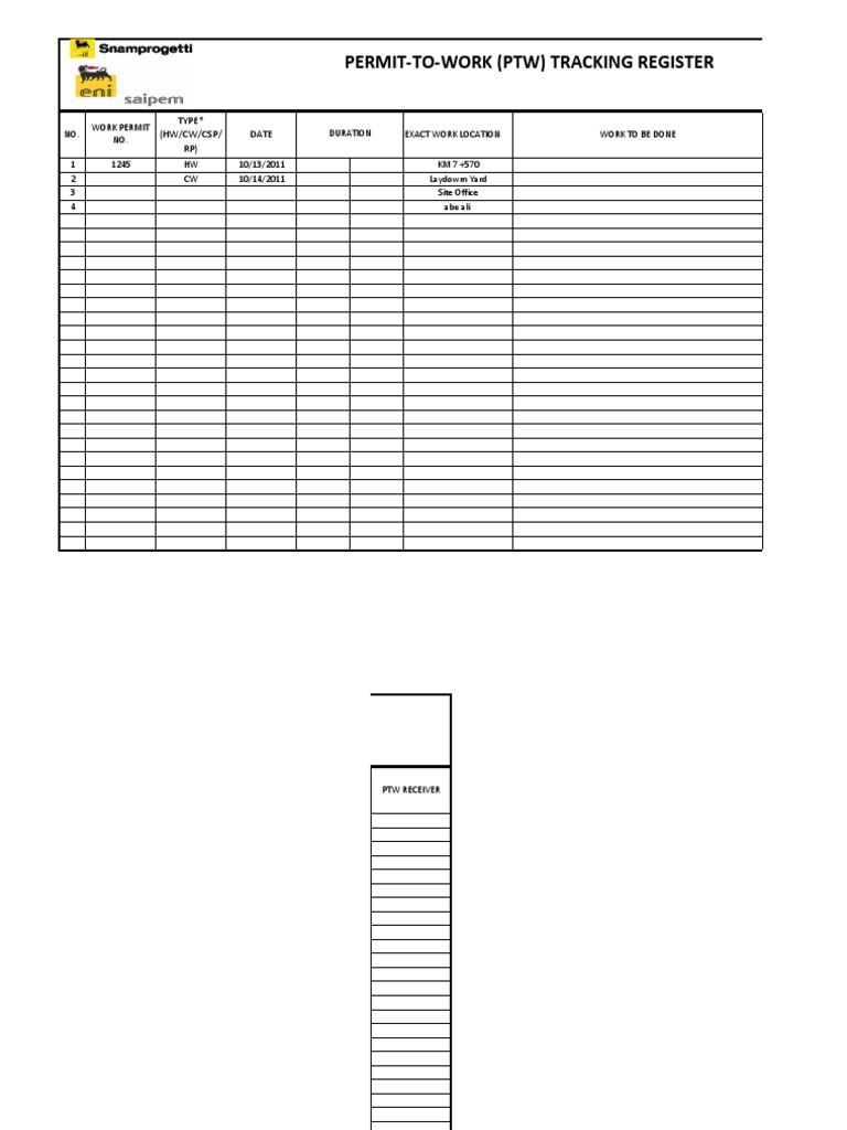 Permit To Work Tracking Register | PDF