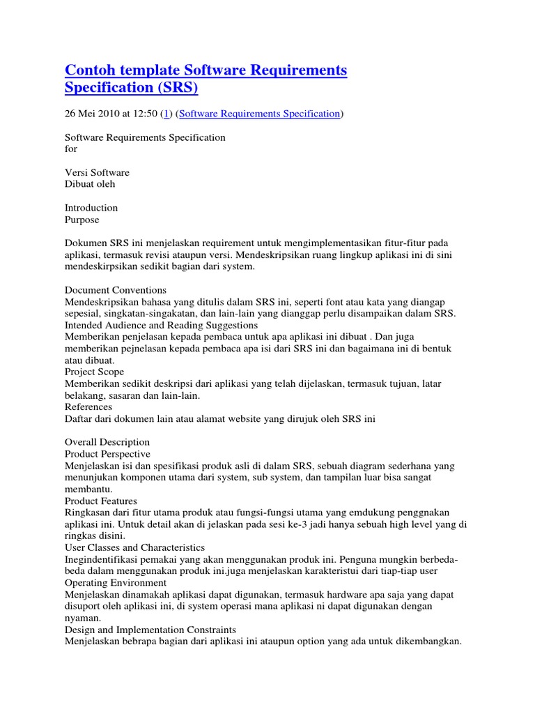 Contoh Template Software Requirements Specification | PDF