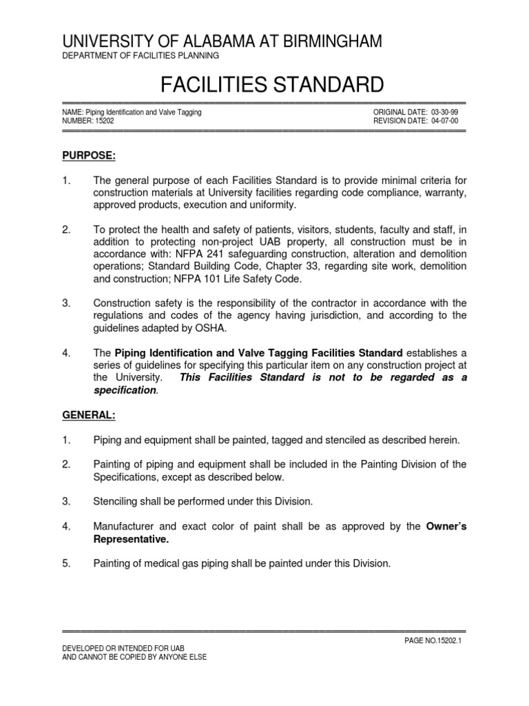 Piping and Valve Tagging Standards | PDF | Pipe (Fluid Conveyance) | Paint