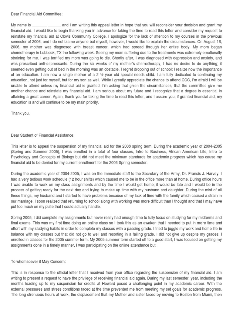 Scholarship Reinstatement Appeal Sample Letters | PDF | Academic Term ...