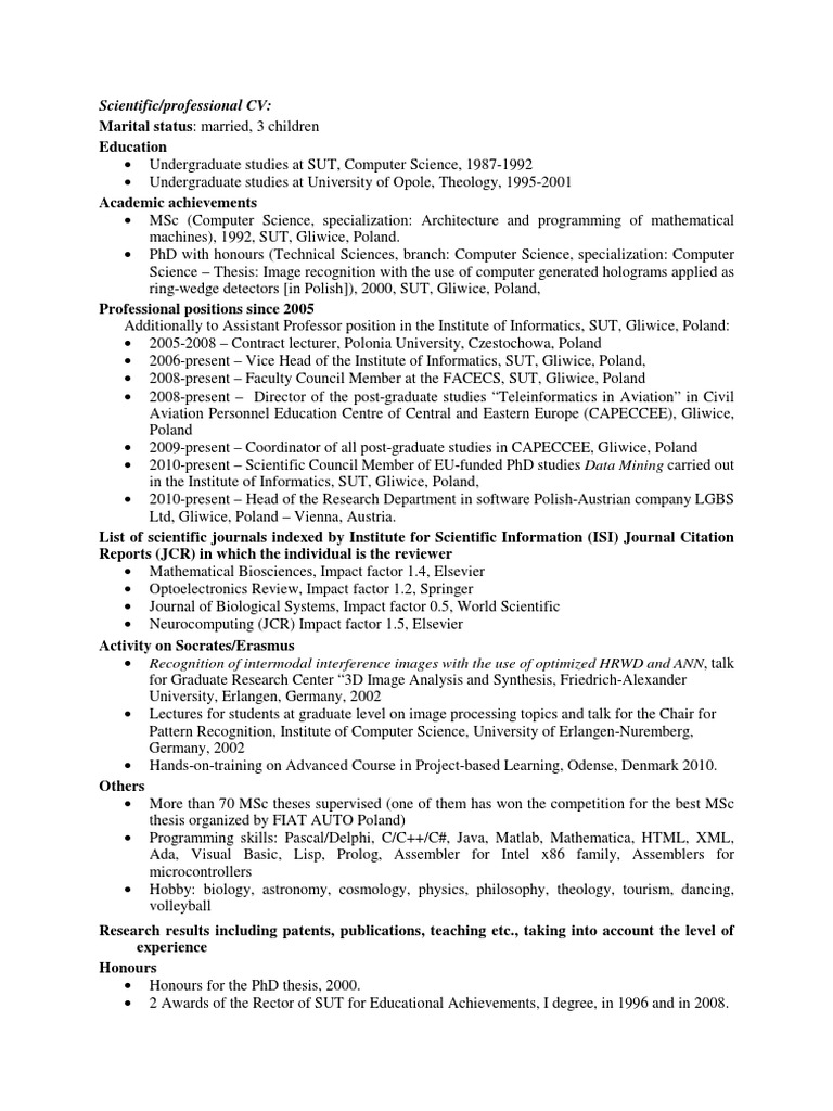 Scientific/professional CV:: Recognition of Intermodal Interference ...
