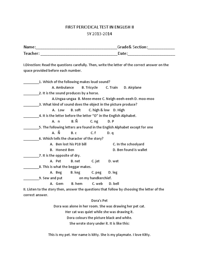 First Periodical Test in English II | PDF