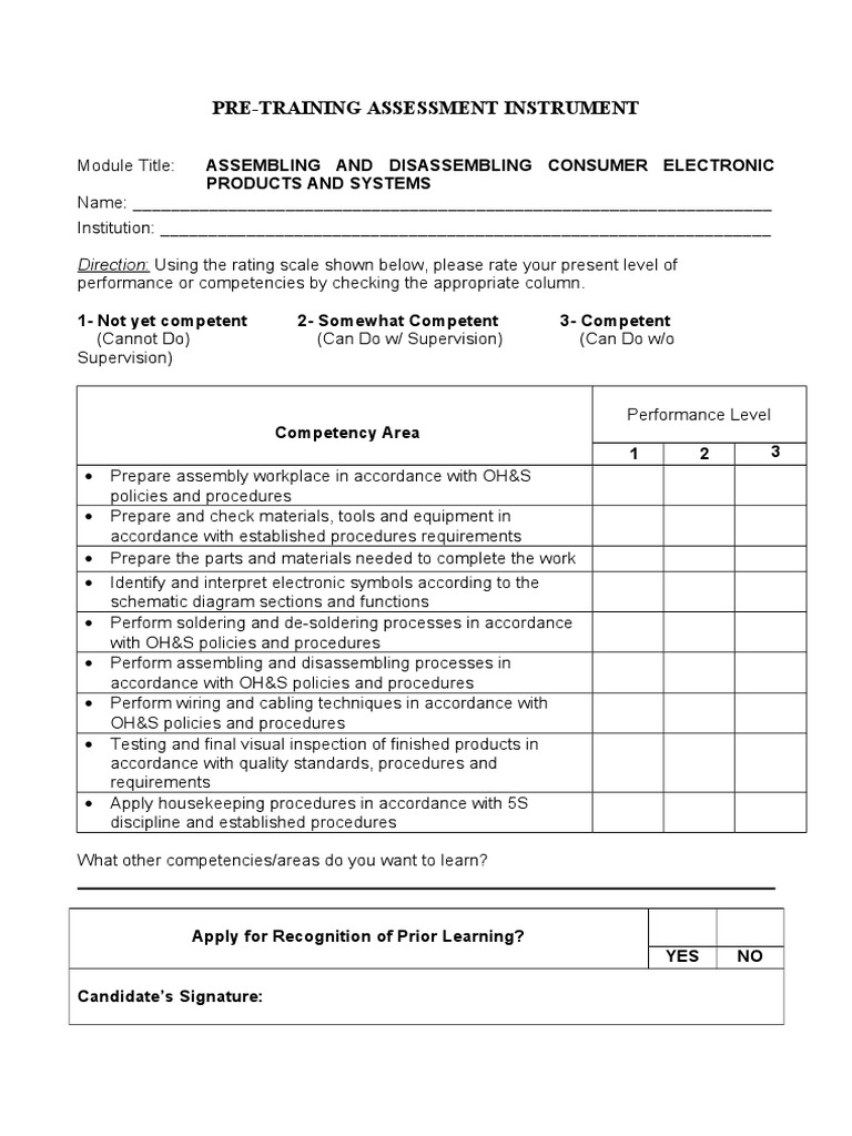 Pre Assessment Instrument (Template) | PDF | Business | Technology ...