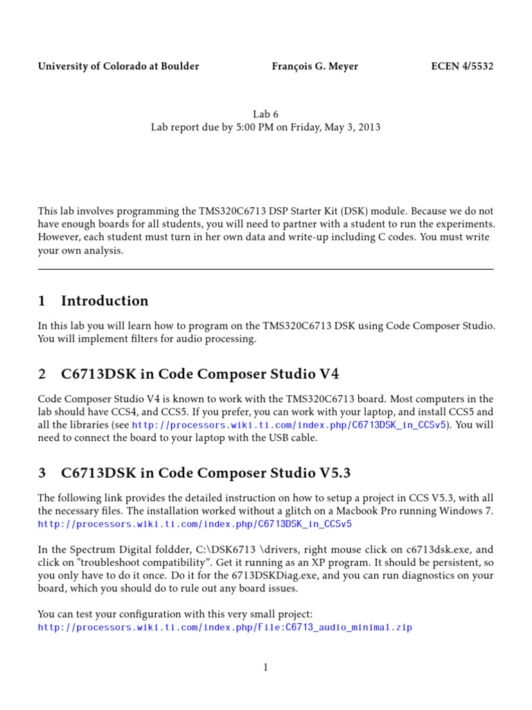 Labprogramming The TMS320C6713 DSP Starter Kit (DSK) Module6 | PDF | Digital Audio | Input/Output