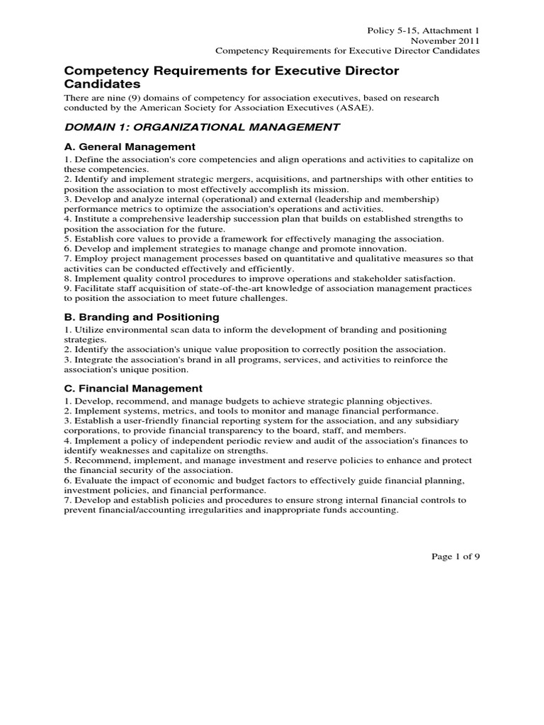 Executive Director Competency Requirements | PDF | Competence (Human ...
