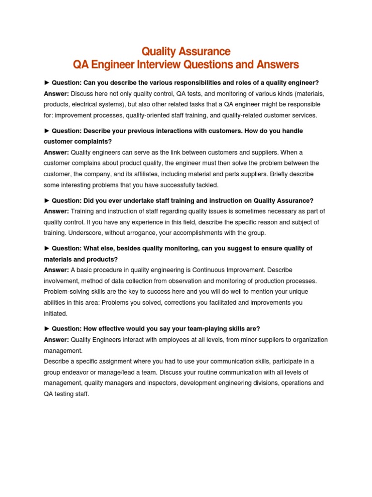 Quality Assurance QA Engineer Interview Questions and Answers | PDF ...