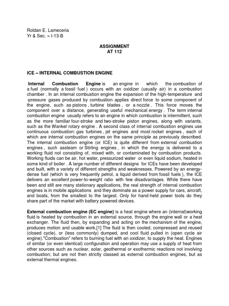 Assignment AT 112 | PDF | Internal Combustion Engine | Diesel Engine