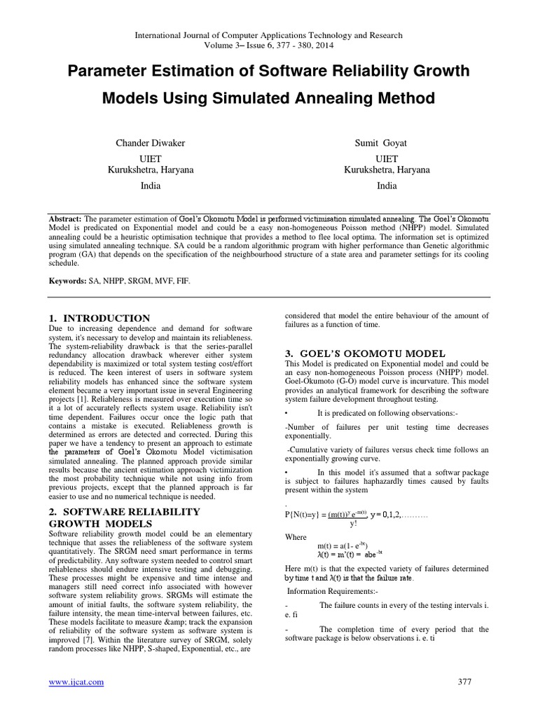 Parameter Estimation of Software Reliability Growth Models Using Simulated Annealing Method ...