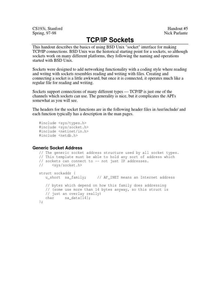 05 TCP-IP Sockets | PDF | Port (Computer Networking) | Transmission Control Protocol