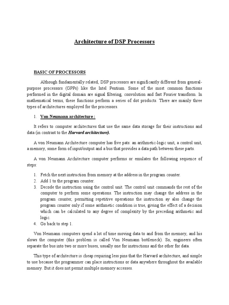 Architecture of DSP Processors | Download Free PDF | Instruction Set | Central Processing Unit