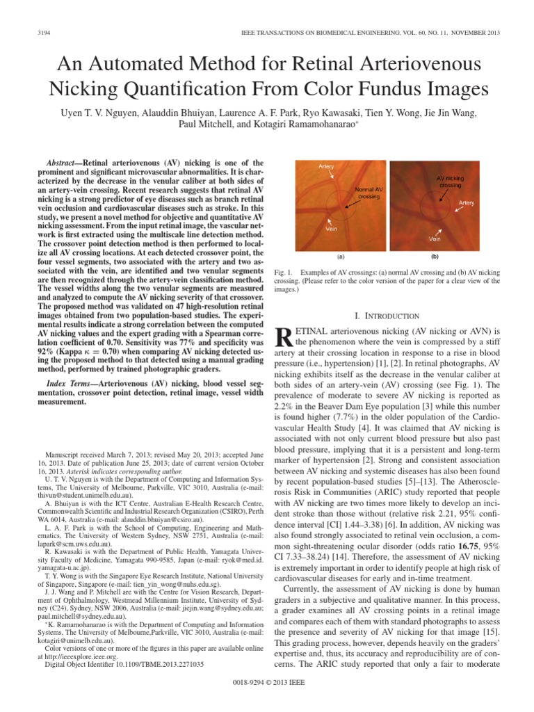 An Automated Method For Retinal Arteriovenous Nicking Quantification ...