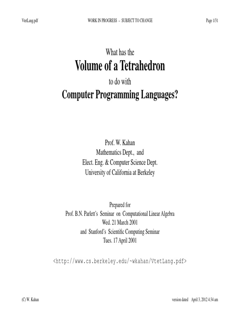 Volume of A Tetrahedron: Computer Programming Languages? | PDF ...