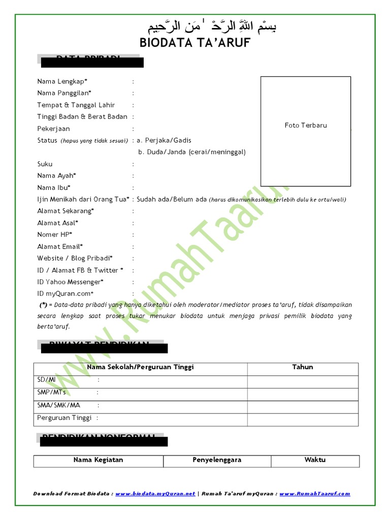 Format Biodata Taaruf | PDF