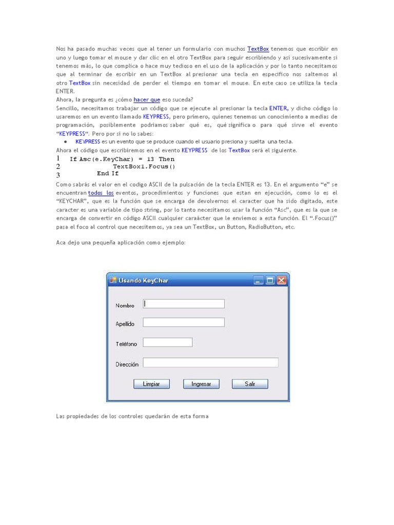Textbox: If Asc (E.Keychar) 13 Then Textbox1.Focus End If | PDF | Point ...