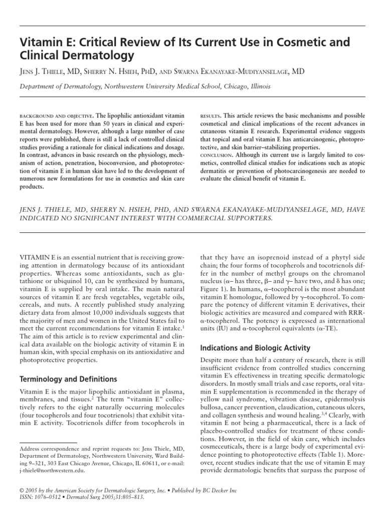 Vitamin E Critical Review of Its Current Use in Cosmetic and Clinical ...