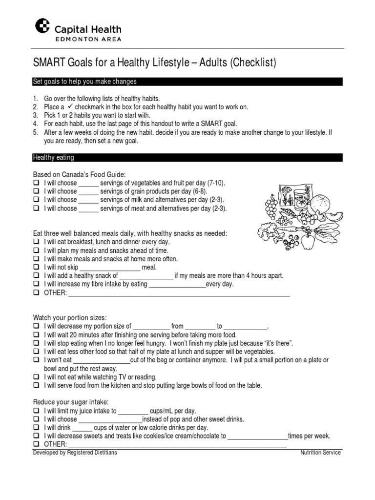 Smart Goals For Healthy Lifestyle Checklist 2007 | PDF | Meal | Eating