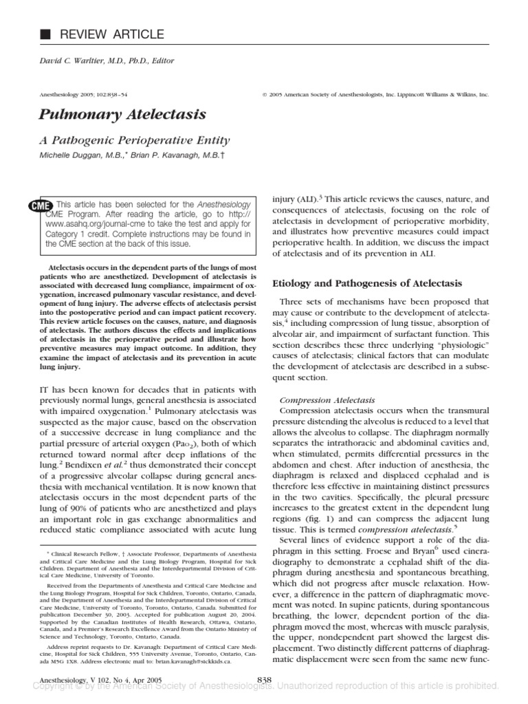 Pulmonary Atelectasis: A Pathogenic Perioperative Entity | PDF