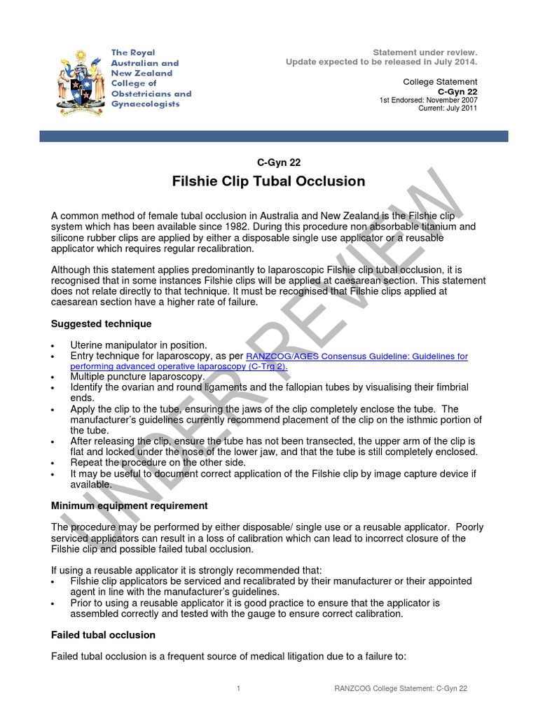 C-Gyn 22 Filshie Clip Tubal Occlusion Review Jul 11 | PDF | Birth ...