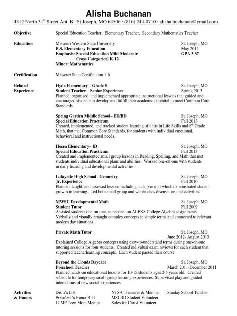 Alisha Full Resume | PDF | Tutor | Special Education