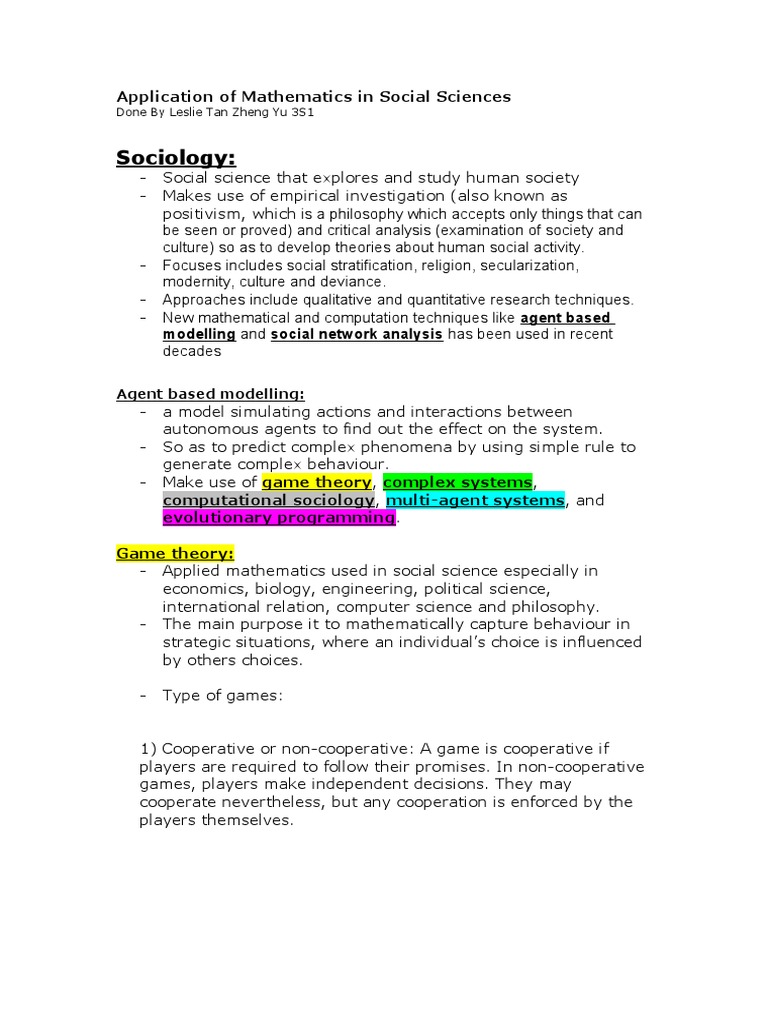 Mathematics in Social Sciences Applications | PDF | Social Science ...