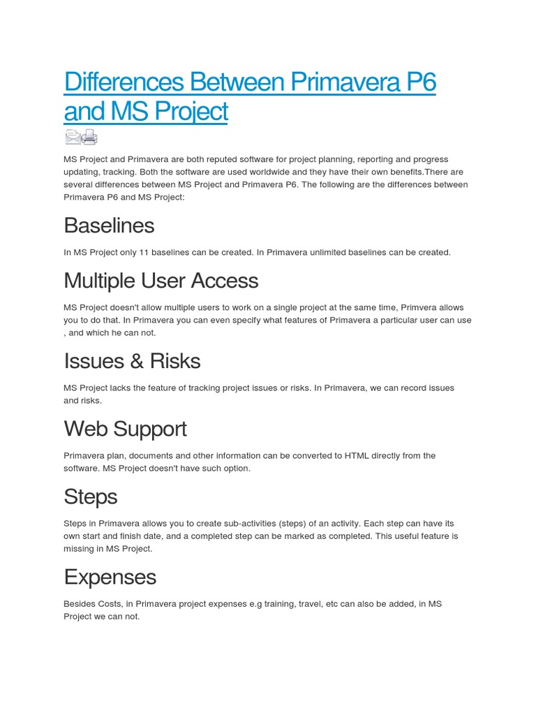 Primavera P6 vs MS Project Comparison | PDF | Information Technology ...