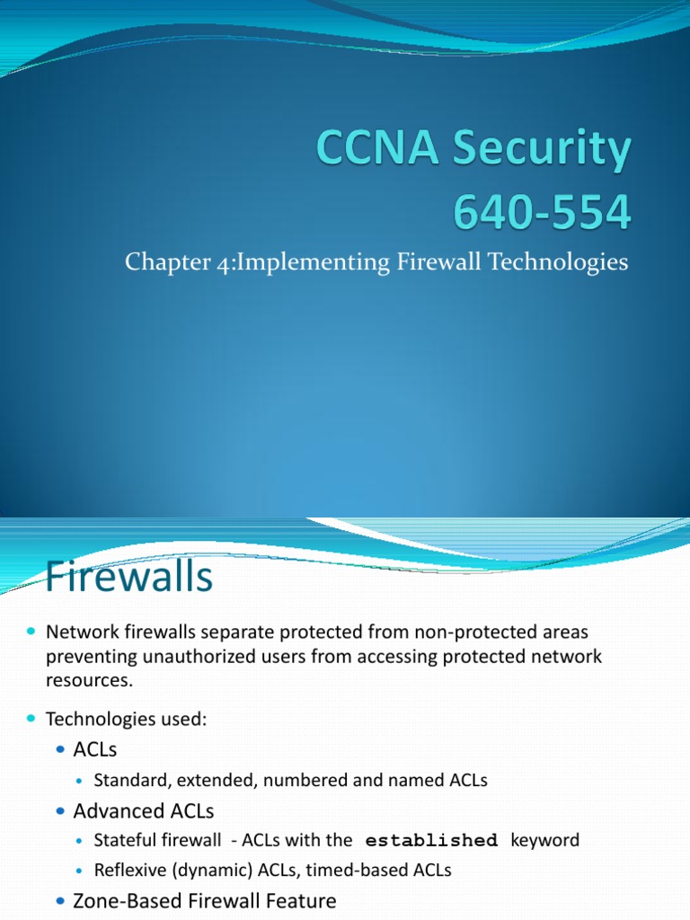 Chapter 4:implementing Firewall Technologies | Download Free PDF | Firewall (Computing) | I Pv6