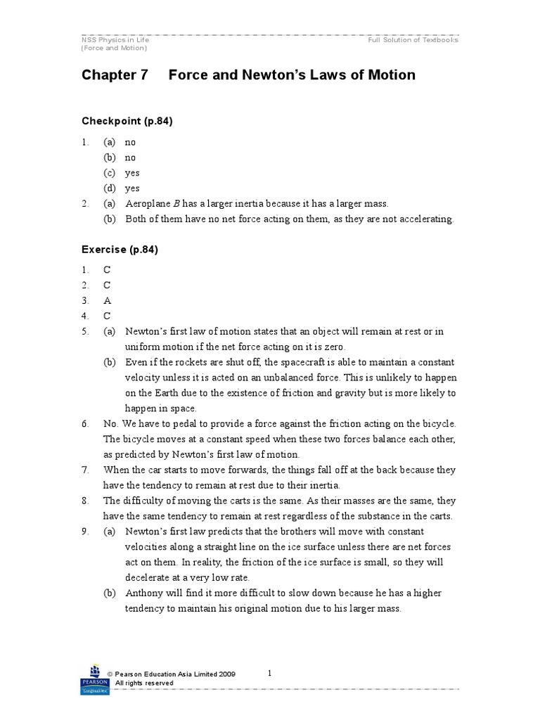 Force and Newton's Laws of Motion: Checkpoint (p.84) | Download Free ...