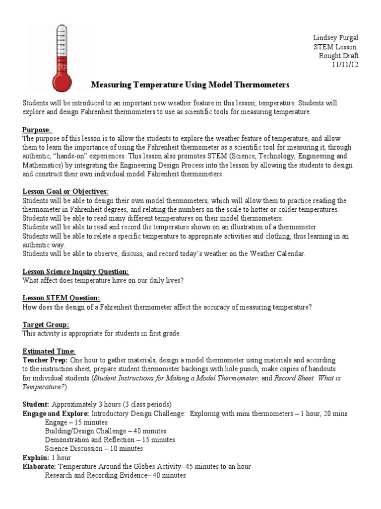 Stem Lesson-Measuring Temperature | PDF | Thermometer | Mercury (Element)