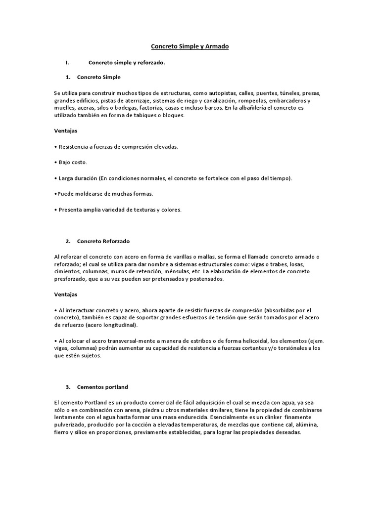 Concreto Simple y Concreto Armado | PDF | Concreto reforzado | Hormigón