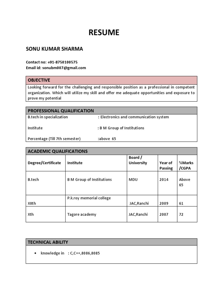 Sonu Resume | PDF | Career & Growth